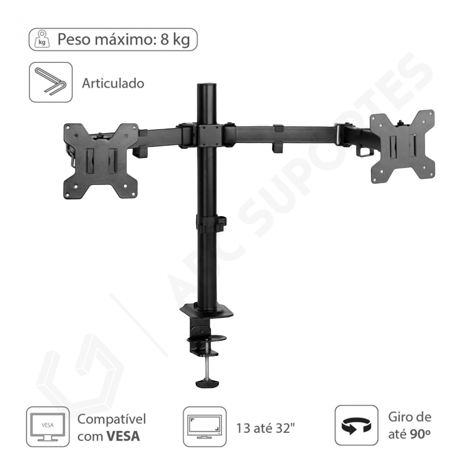 Suporte para 02 Monitores com Garra/Morsa Para Mesa VINIK SM-341C - ABC ...