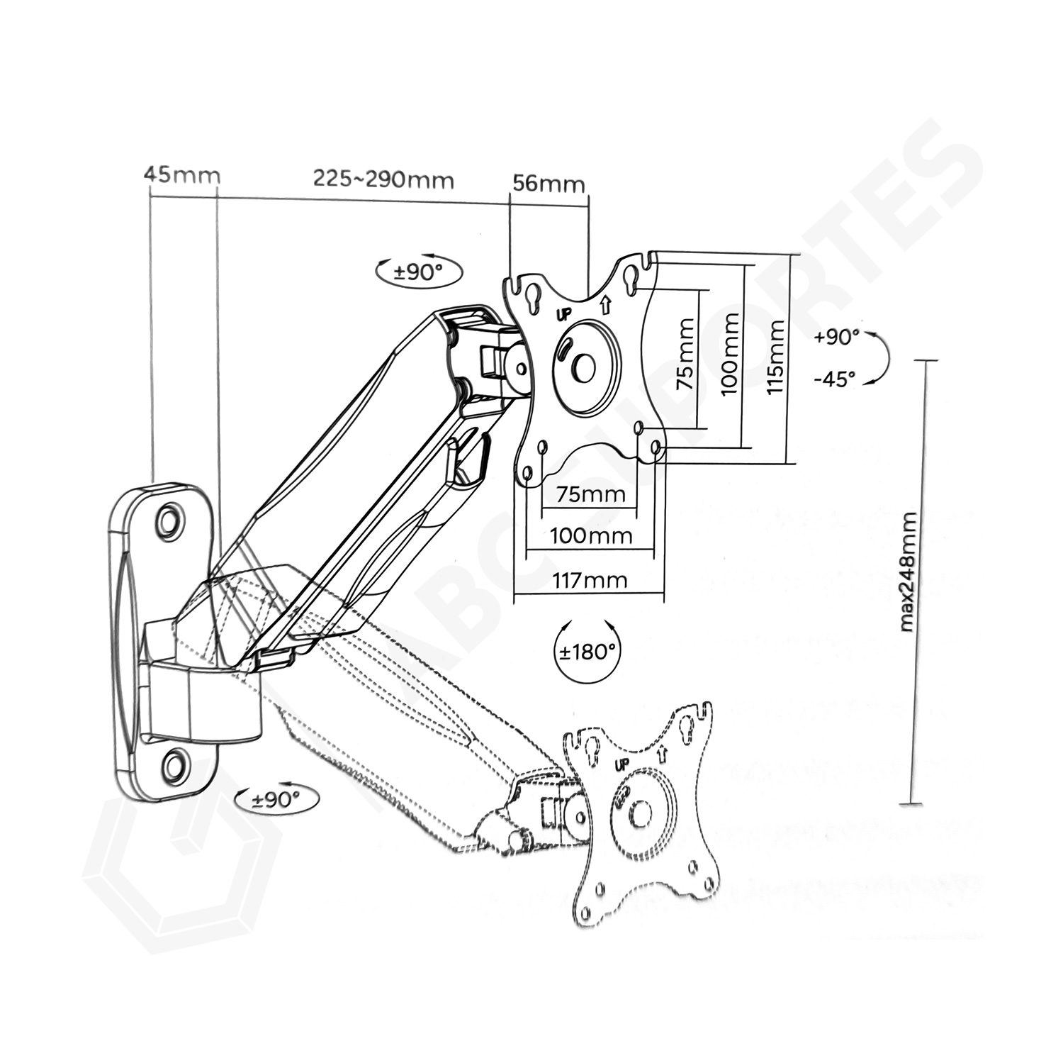 Suporte Articulado Parede com MOLA e Ajuste de Altura - PCYES SM-350C ...