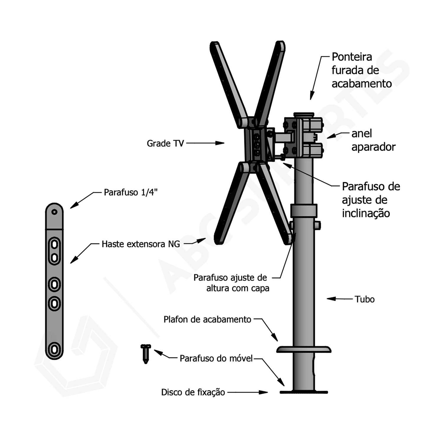 Suporte TV Balcão ou Rack Telescópio 360° 10 à 65 Polegadas Avatron ...