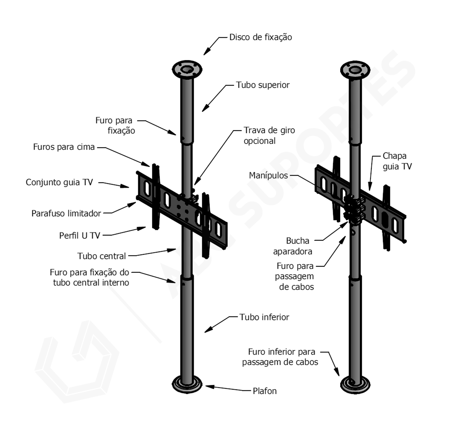 Suporte TV Teto ao Chão 55 a 100 Polegadas - Avatron STC-3000SR-B - ABC ...