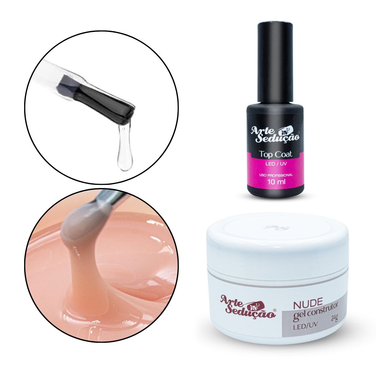 Kit Gel Led Uv Autonivelante Nude 24g + Top Coat Brilho 10g - Arte ...