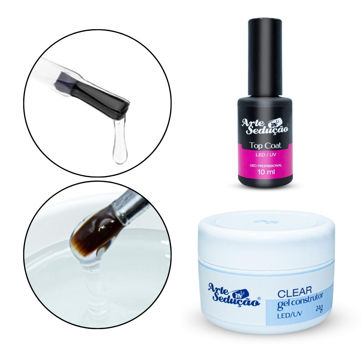 Kit Gel Led Uv Transparente Clear 24g + Top Coat Brilho 10ml - Arte ...