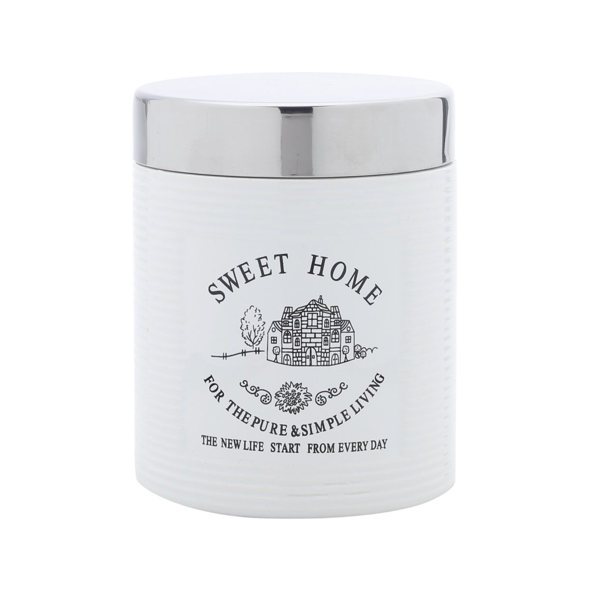 POTE DE PORCELANA COM TAMPA DE ALUMINIO ESCOVADO 720ML - e-utilities