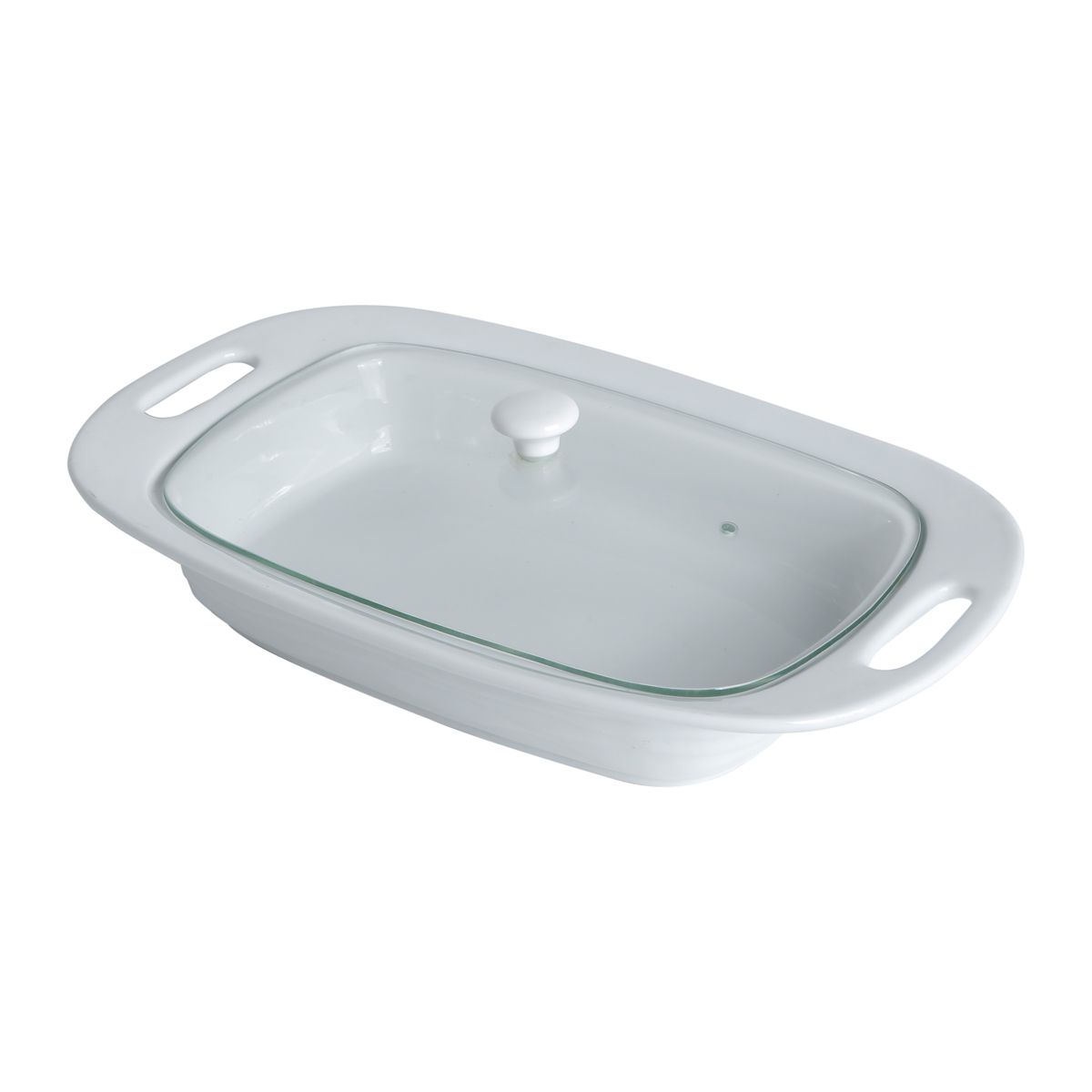 REFRATÁRIO RETANGULAR DE PORCELANA 35CM C/TAMPA DE VIDRO - e-utilities