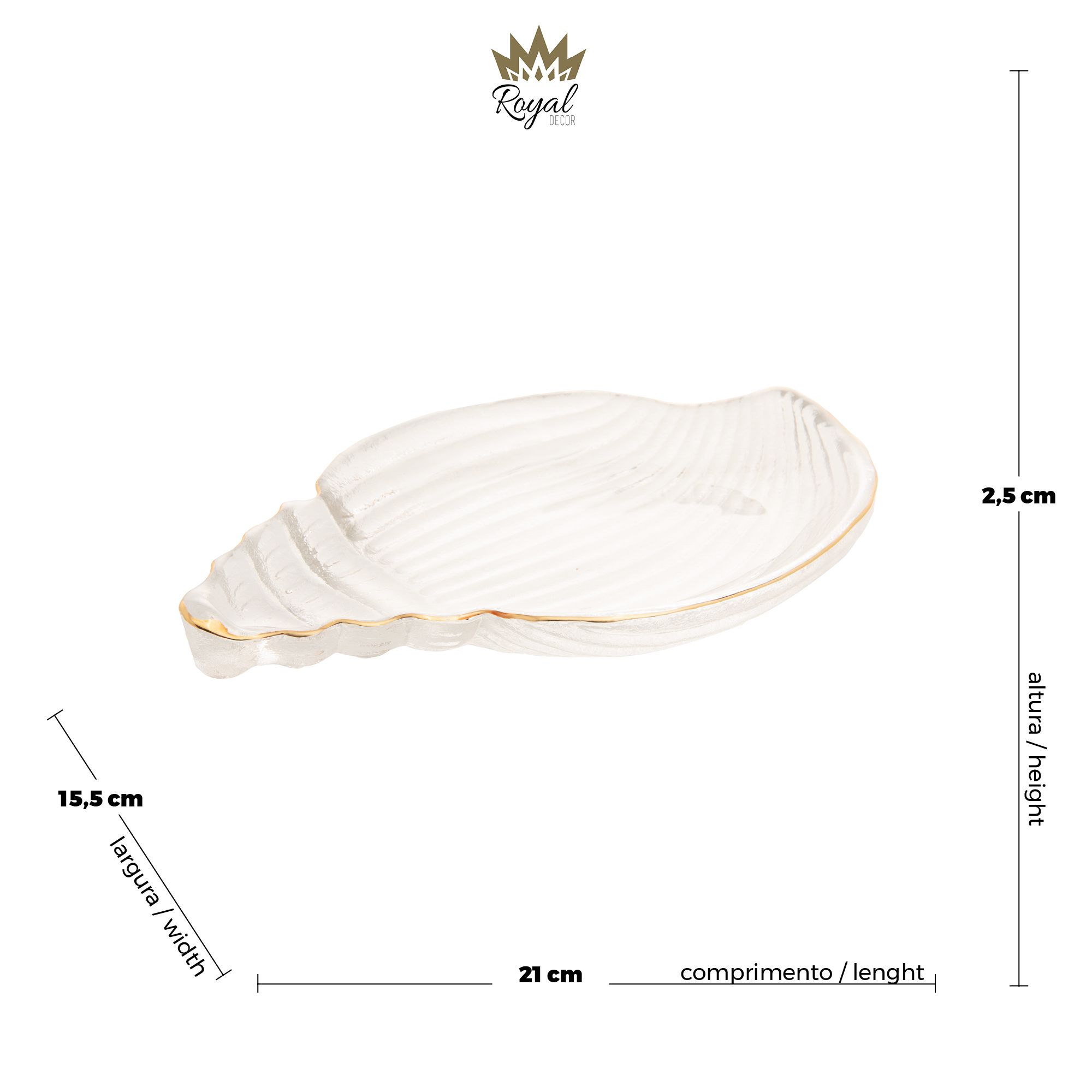BOWL DE VIDRO CONCHA COM FIO DE OURO CARACOL 21CM X 15,5CM - WOLFF - e ...
