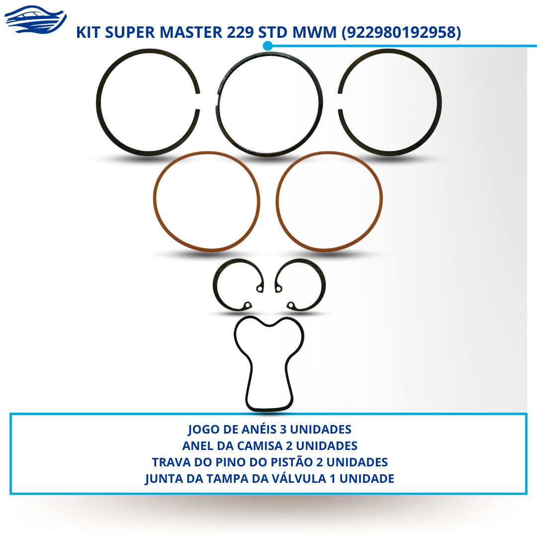 Kit Super Master Motor MWM 229 Para 1 Cilindro 922980192958 + Boné - A ...