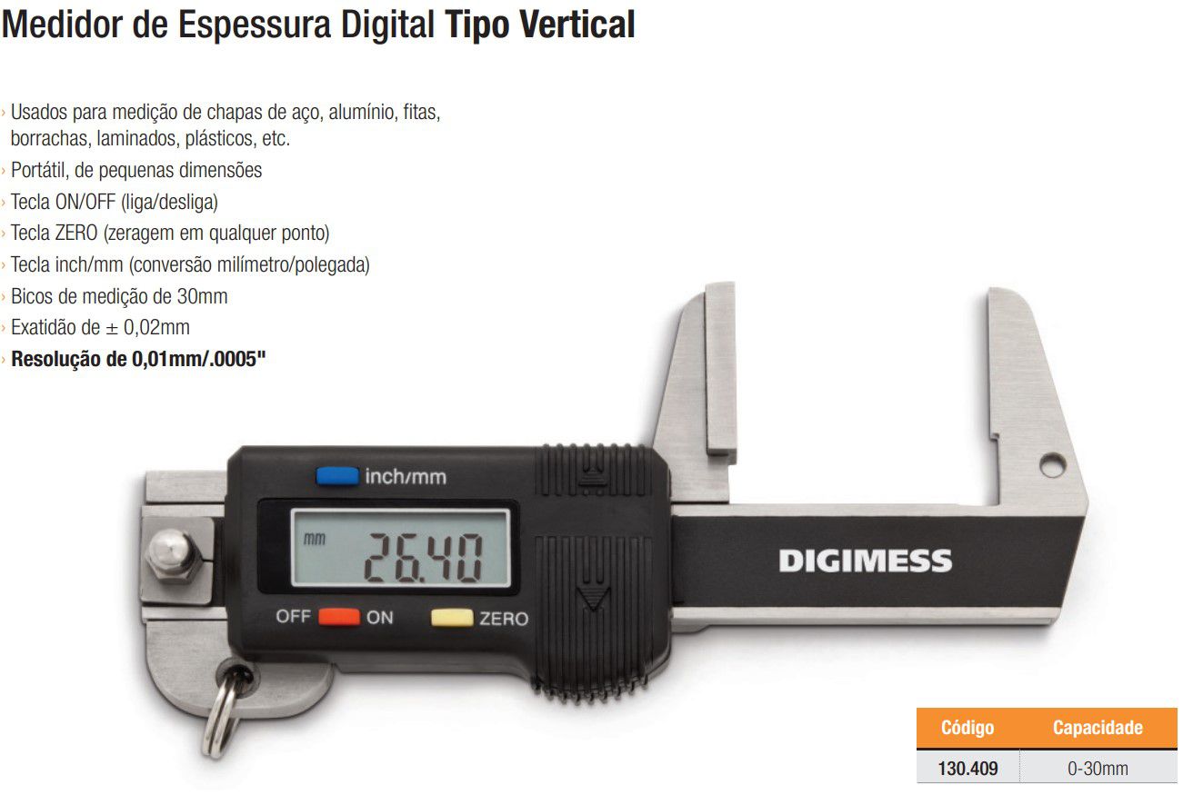 Medidor de Espessura Digital 0-30mm com Bico 30mm Digimess - CÔVADO ...