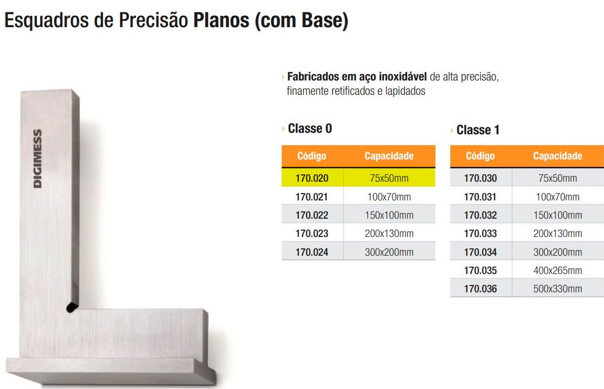 Esquadro de Precisão Classe 0 Com Base 75x50mm Digimess - CÔVADO MEDIÇÕES