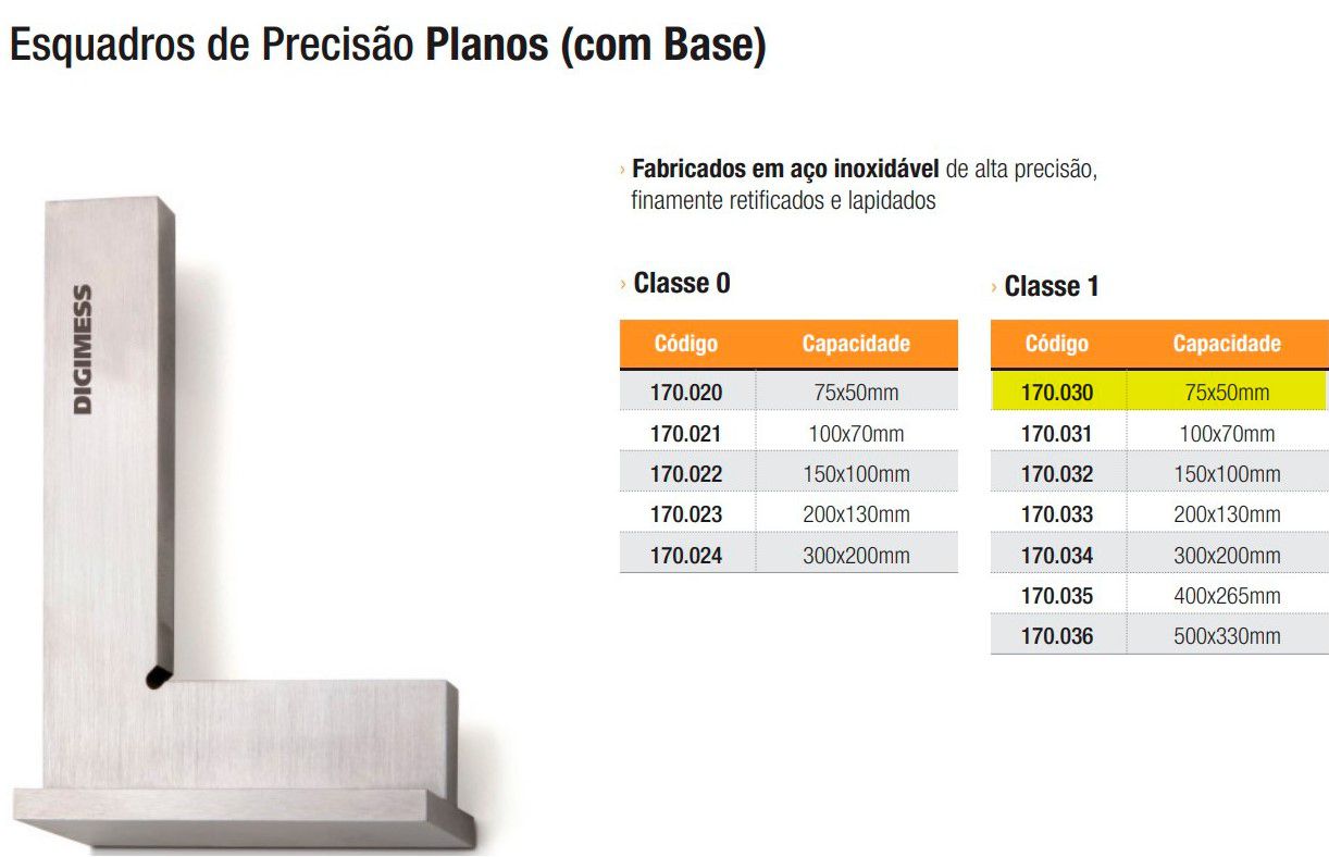 Esquadro de Precisão Classe 1 Com Base 75x50mm Digimess - CÔVADO MEDIÇÕES