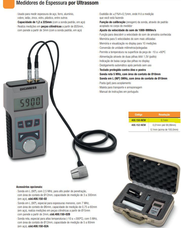 Medidor De Espessura Por Ultrassom 0,1mm Código 400.150-New Digimess ...
