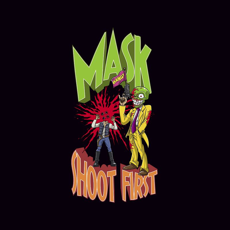 CAMISETA MASK SHOOT FIRST - EXPLOSÃO CRIATIVA