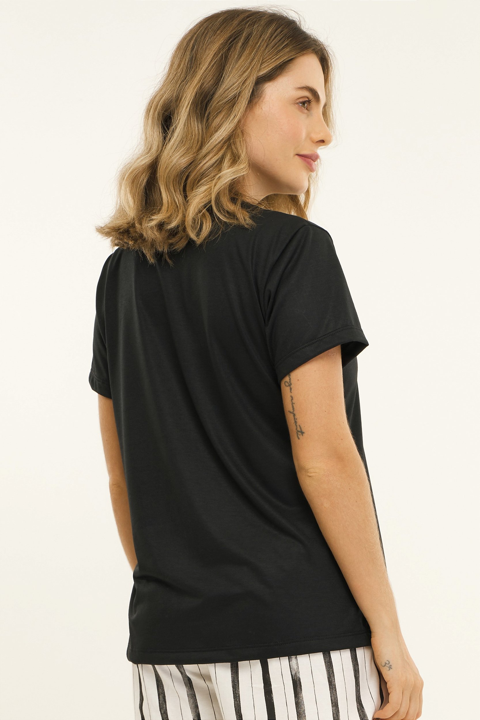 Pijama Capri Manga Curta Rafa Listrado 11604 - Meia de Seda | Moda Íntima Feminina