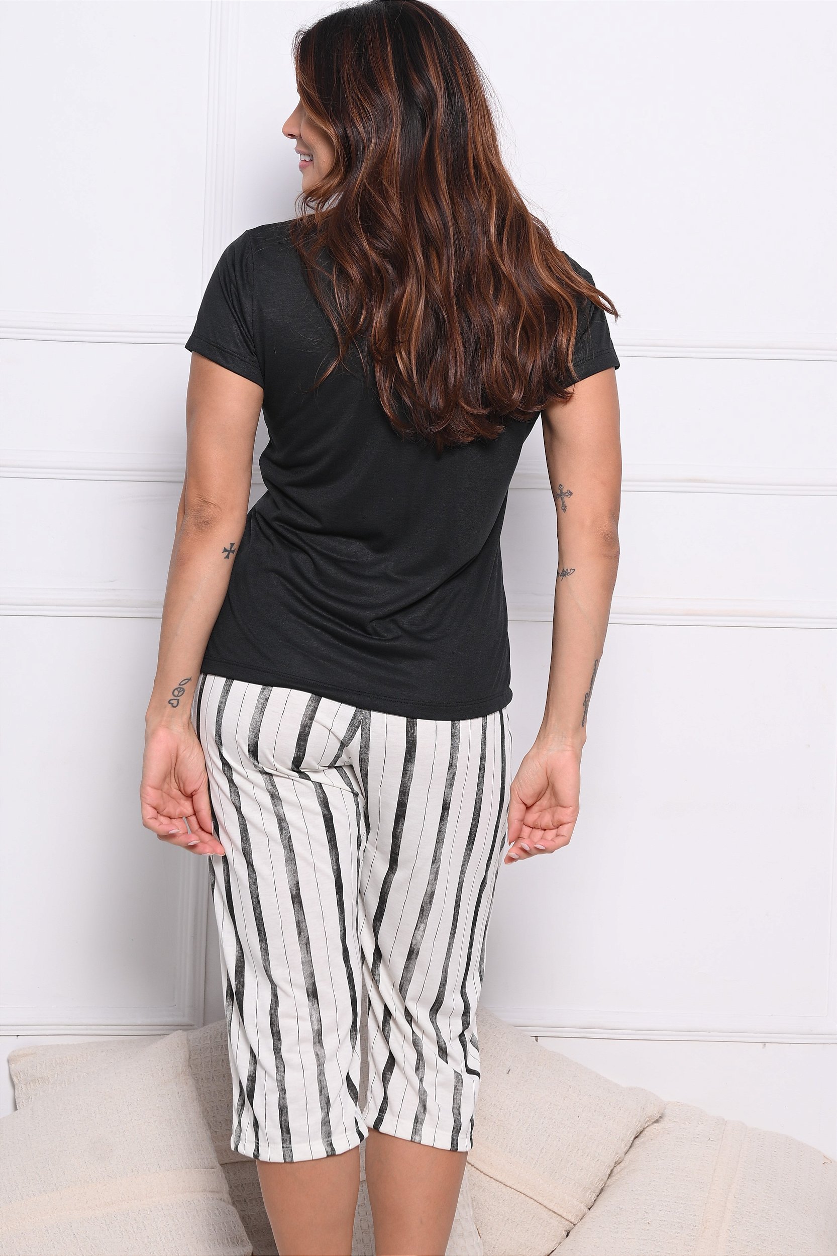 Pijama Capri Manga Curta Rafa Listrado 11604 - Meia de Seda | Moda Íntima Feminina