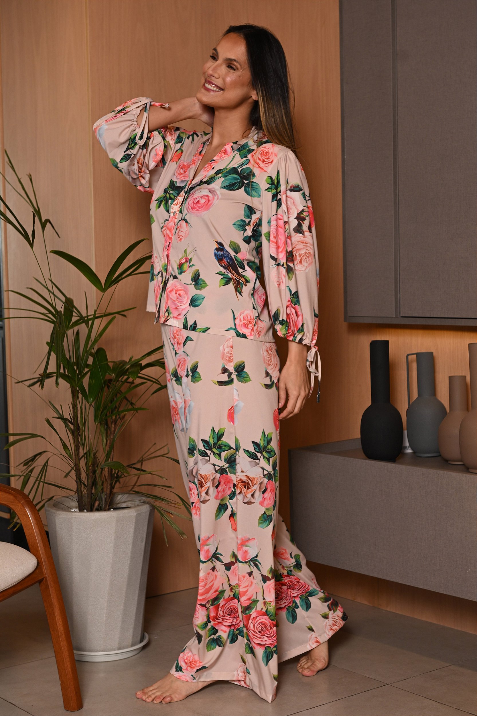 Conjunto com Manga Bufante Dara Floral 11871 - Meia de Seda | Moda ...