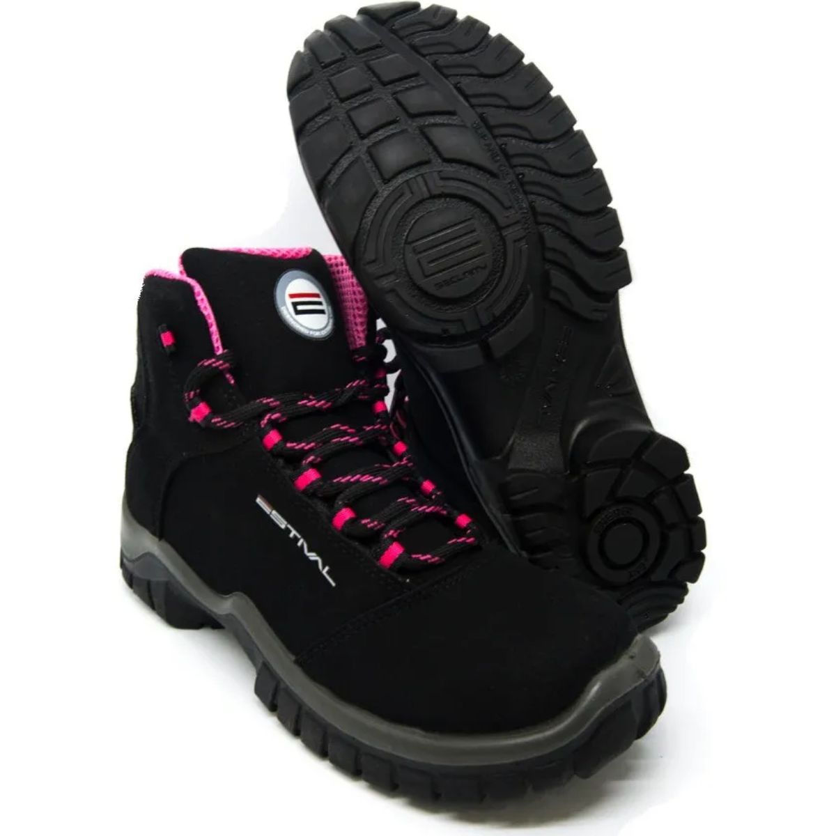 Bota Estival Feminino Amarrar Microfibra Forro Rosa Bico Pvc EN1007 CA ...