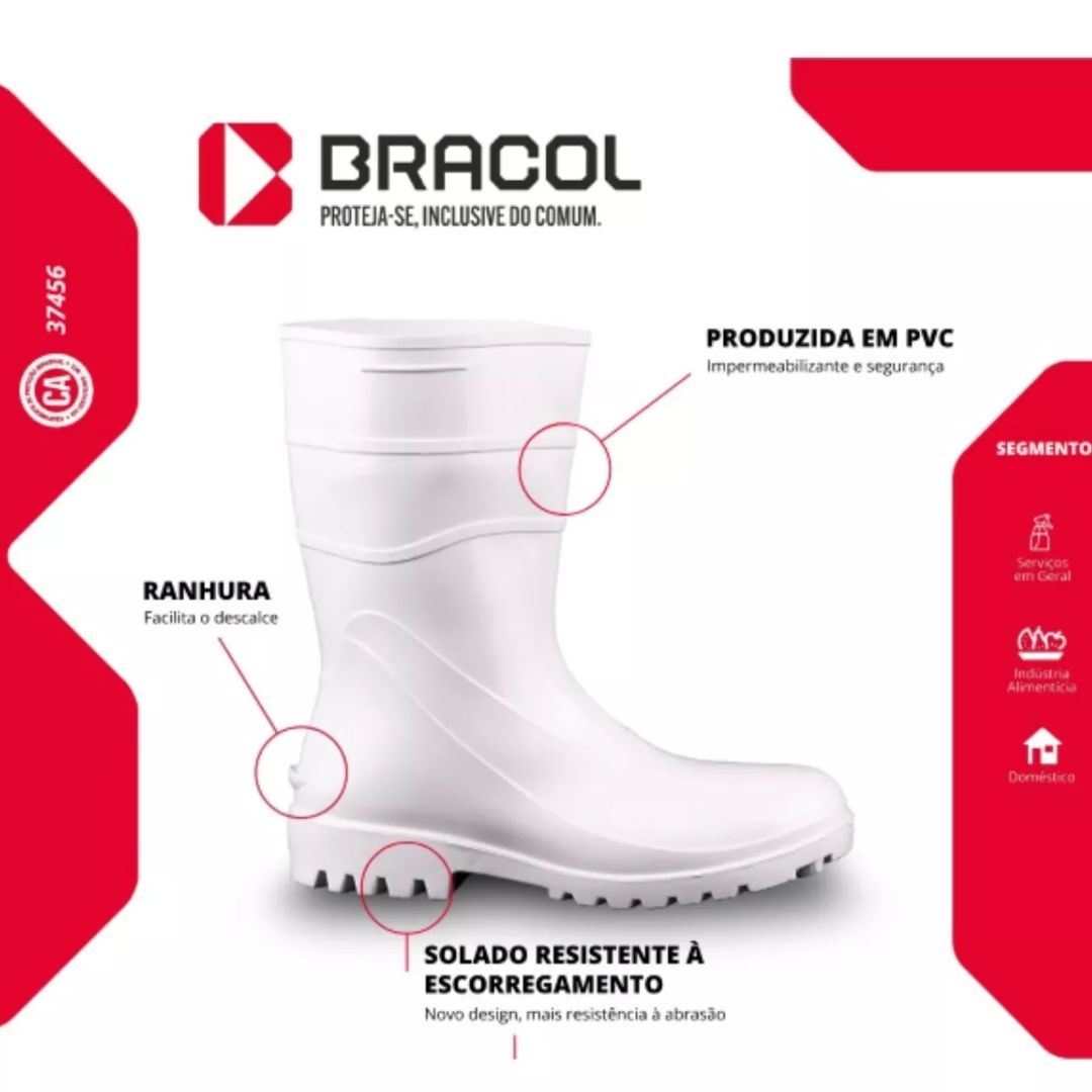Bota Pvc Galocha Bracol Branco Acqua Flex Cano 26cm Sem Forro CA 37456 ...