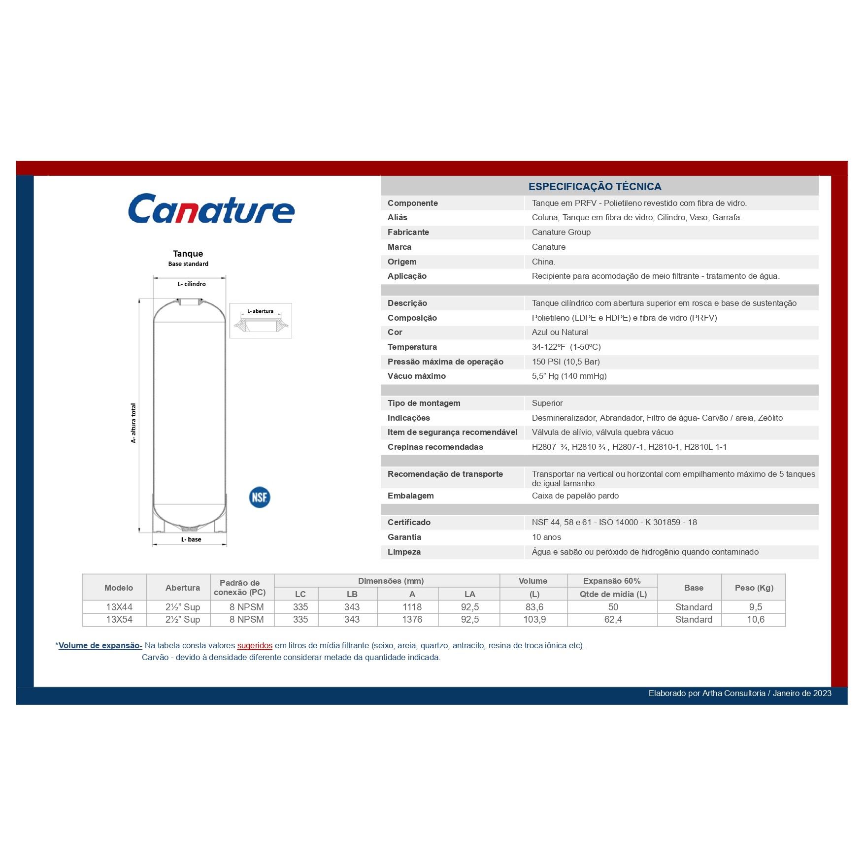 Tanque em PRFV 13X54 - Natural, Diam. 13 e 54 | Canature - Canature ...