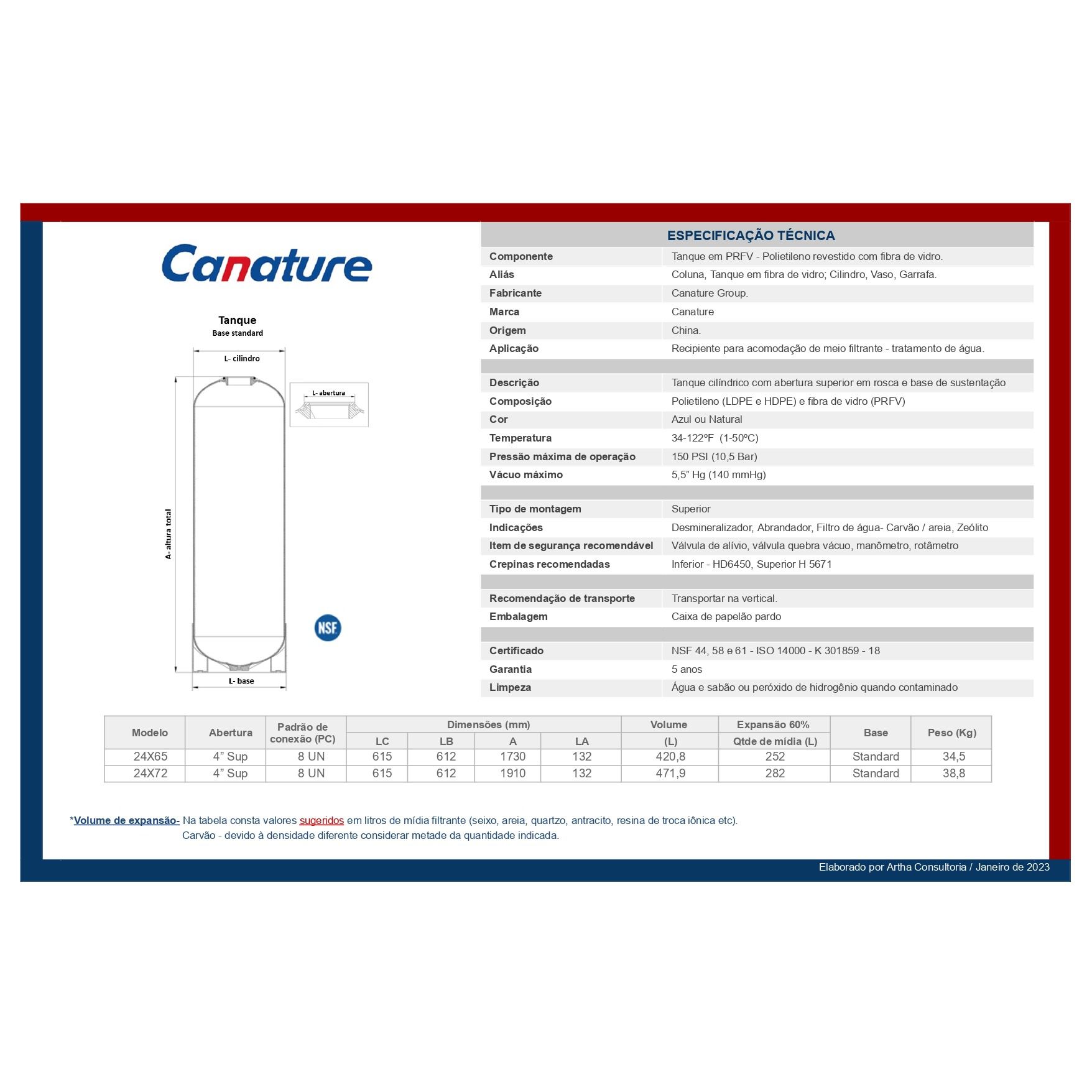 Tanque em PRFV 24X72 - Natural, Diam. 24 e 72 | Canature - Canature ...