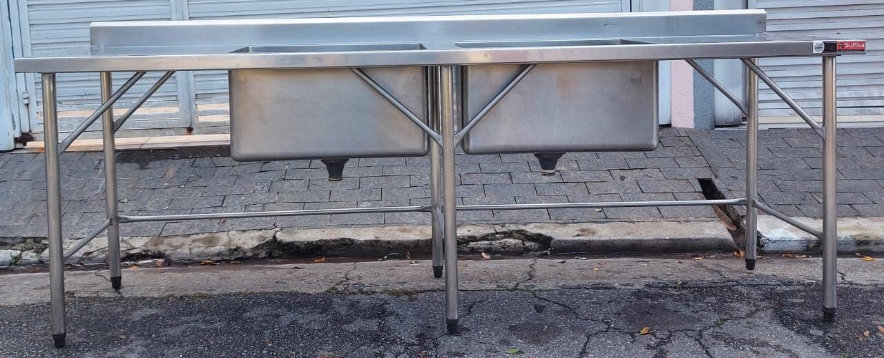 Pia Grande 2,40 mt. 100% Inox com 2 cubas profundas (33 cm.) [Usada ...