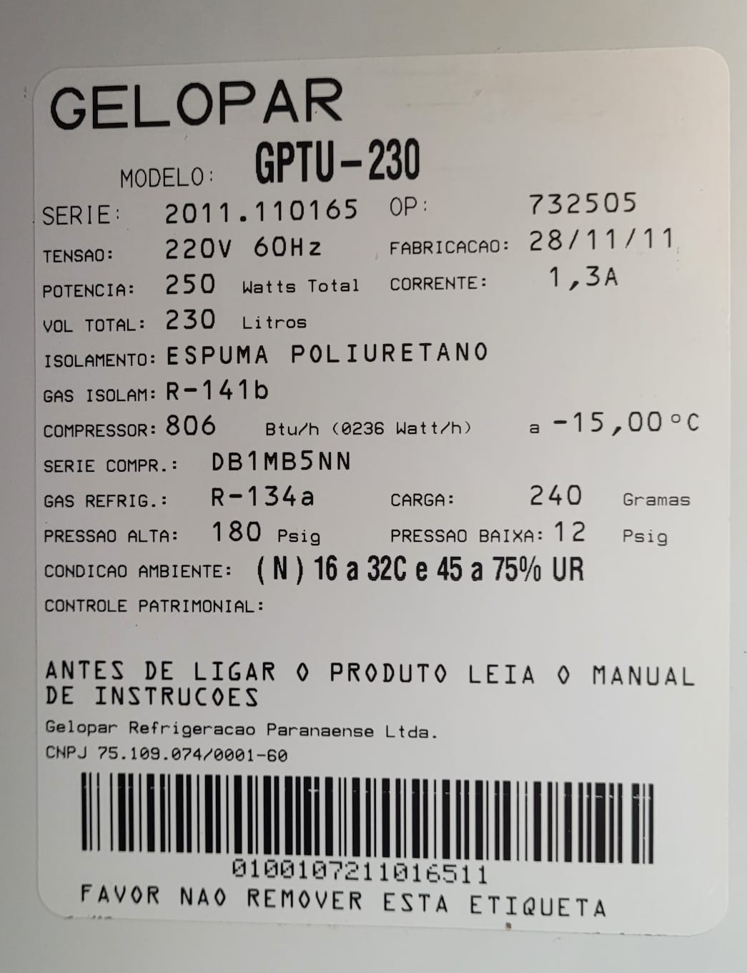Geladeira Expositora/ Expositor Vertical - GPTU-230 230 L Branco [Usado ...