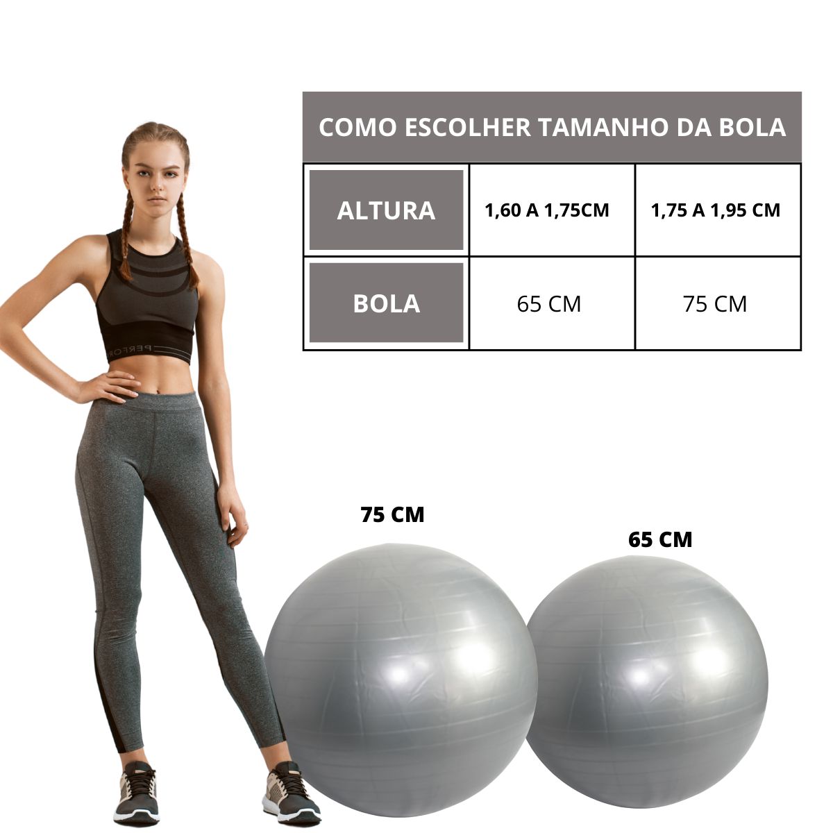 Bola de ginástica cinza 65cm alongamentos pilates yoga - DassHaus