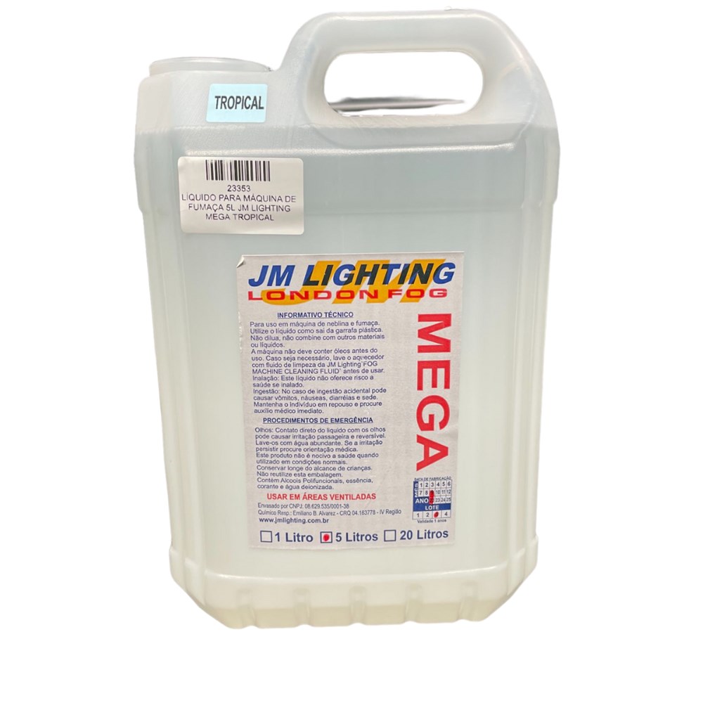 Líquido Para Máquina De Fumaça 5L JM Lighting Dj Mega Tropical - Toda ...