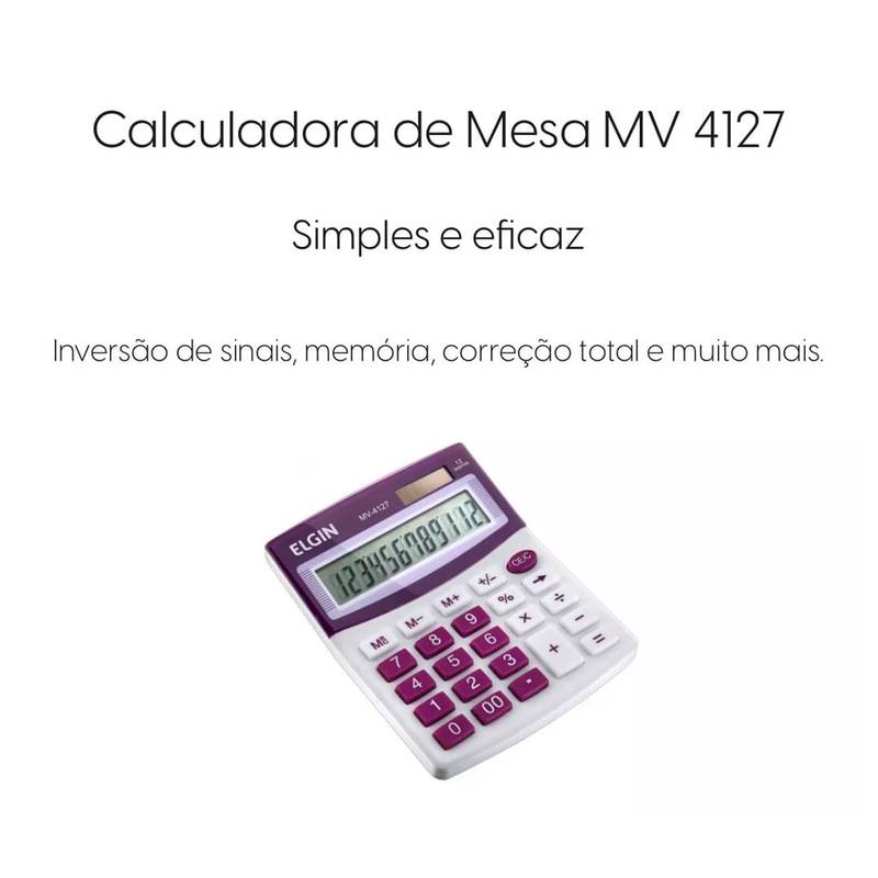 Calculadora Mesa Visor 12 Dig. - Roxa Mv4127 Elgin - Toda Música Instrumentos Musicais
