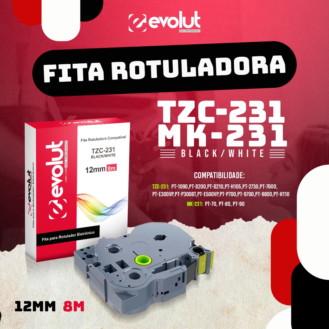 Kit 10 Fita Compatível Brother M-K231 V Branca 12mm 8m - MaxxOnline