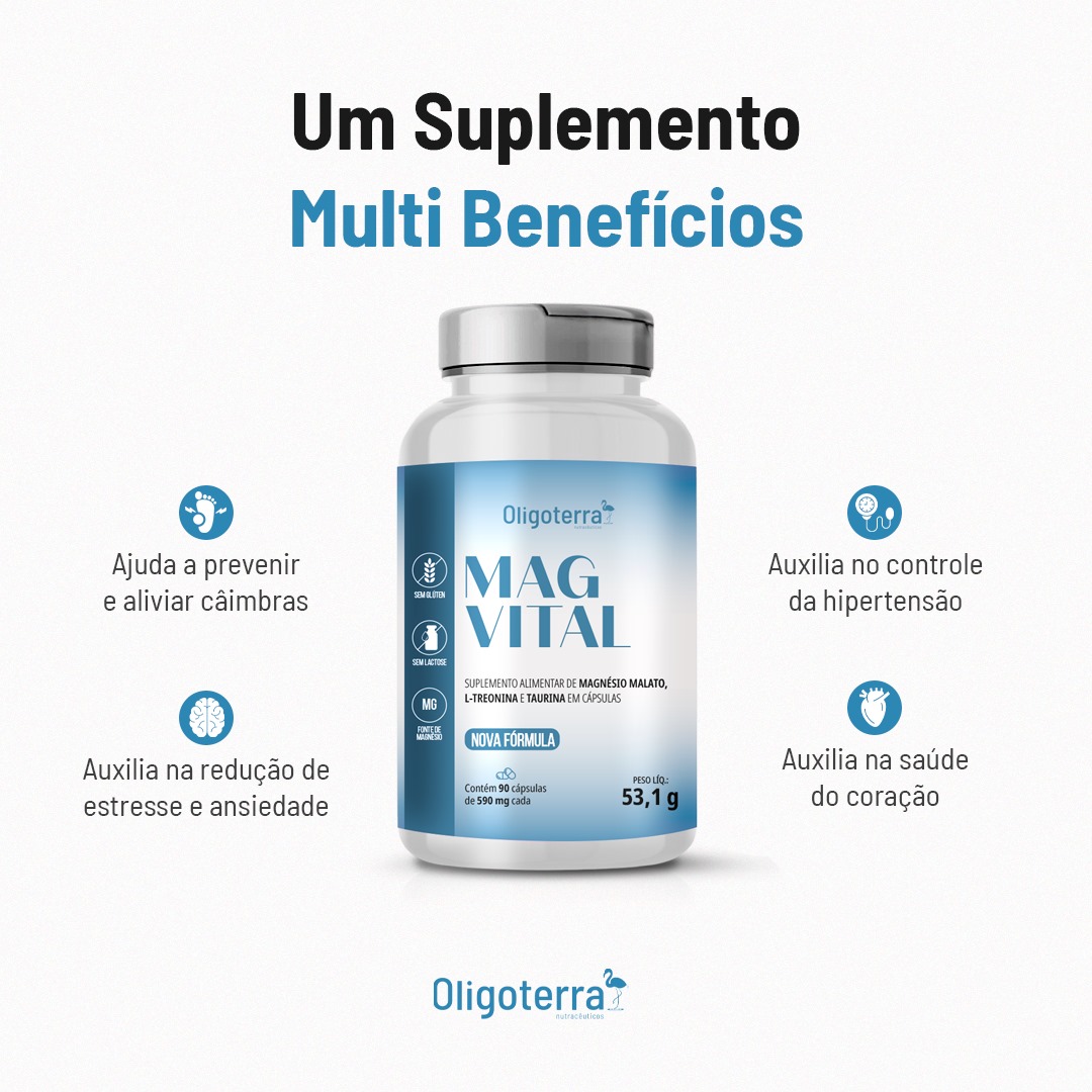 Mag Vital 60caps 600mg - Oligoterra - Nutriquantic Medicina Integrativa