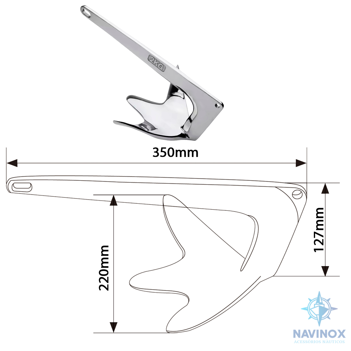 Kit Completo Âncora Bruce Aço Inox Polido 2kg Jet Ski Barco - iCasa ...