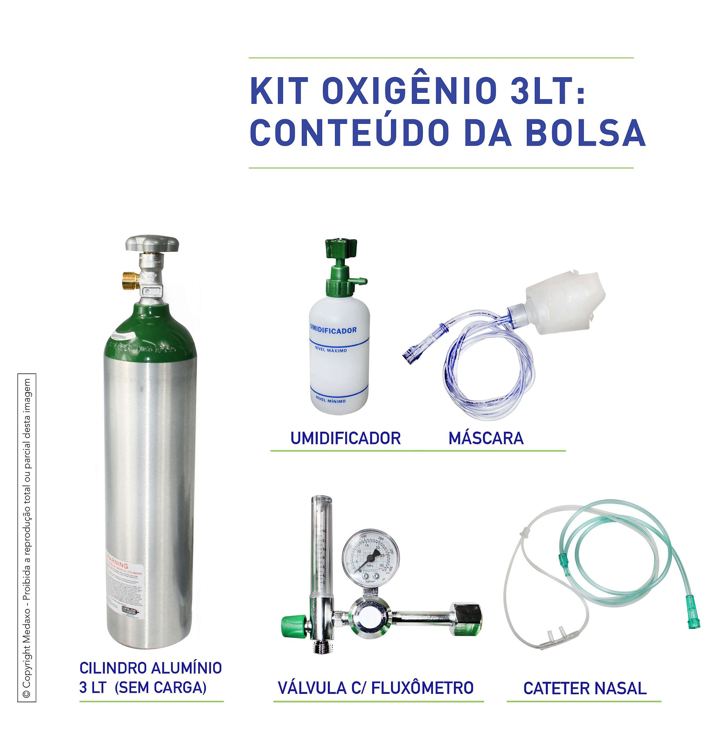 Kit Oxigênio Portátil 3 Litros Alumínio Com Bolsa Verde (sem carga ...
