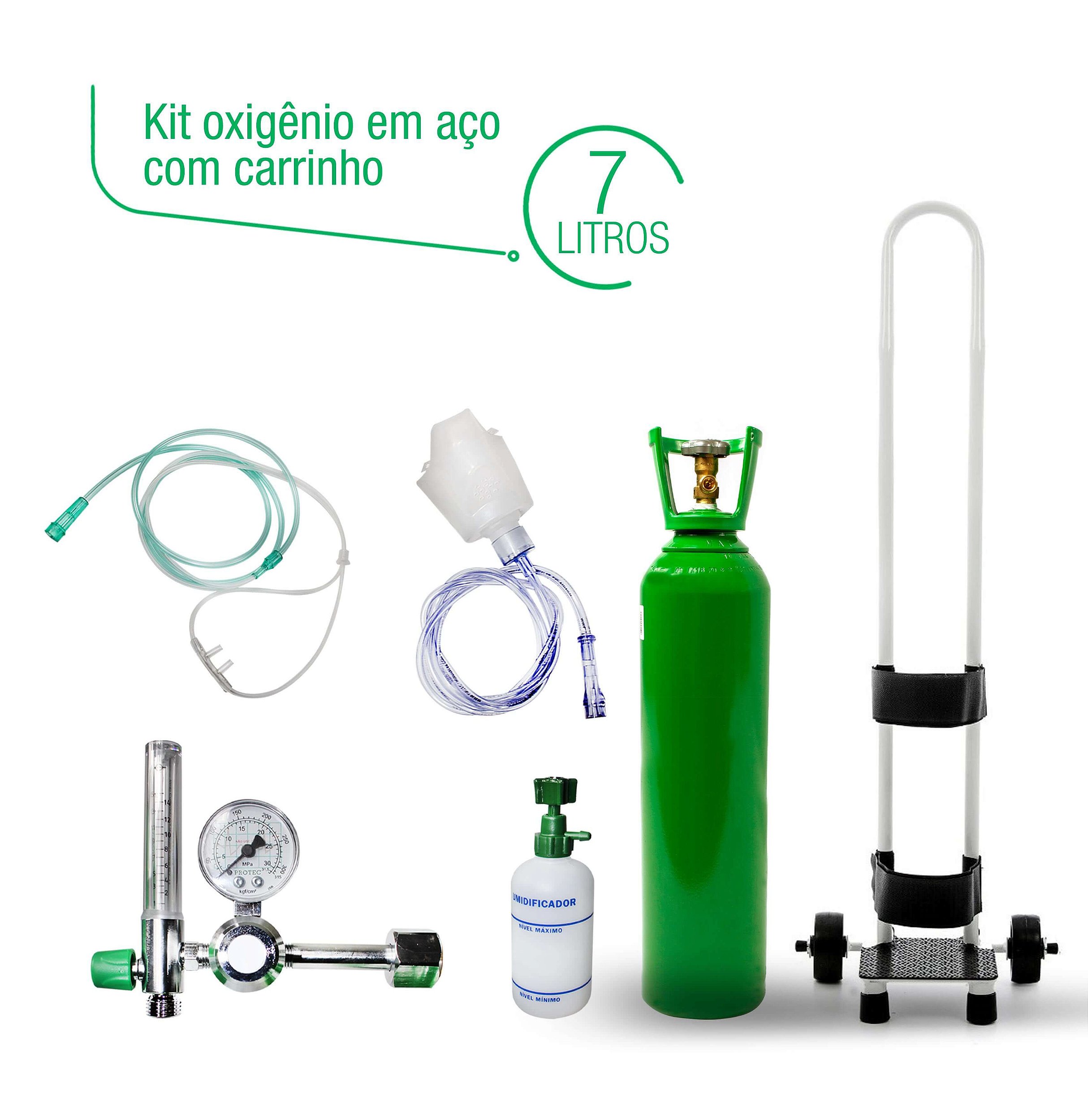 Kit Oxigênio 7 Litros Em Aço Com Carrinho (Sem Carga) - Medaxo