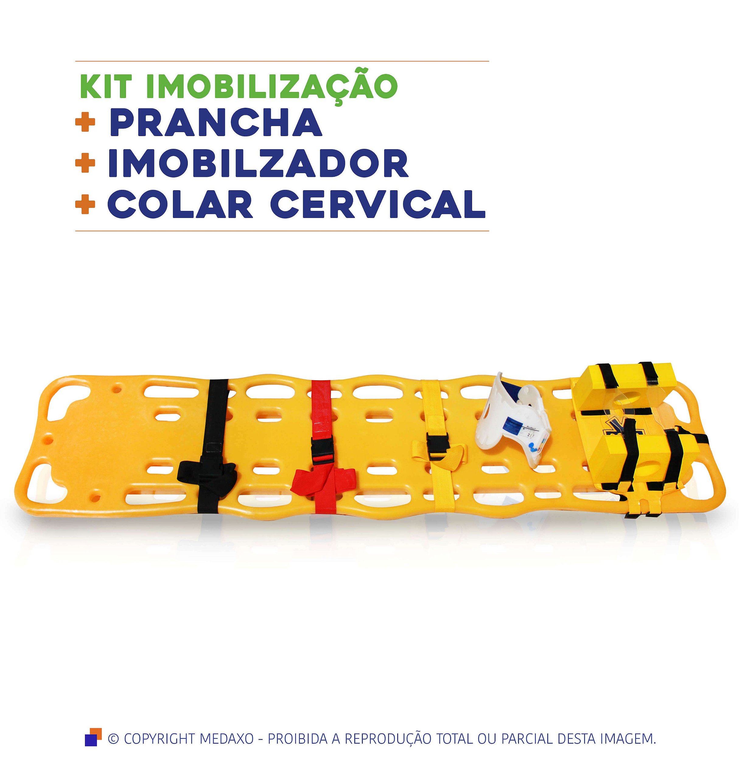 Kit Imobilização Prancha + Imobilizador + Colar Cervical 16 posições ...