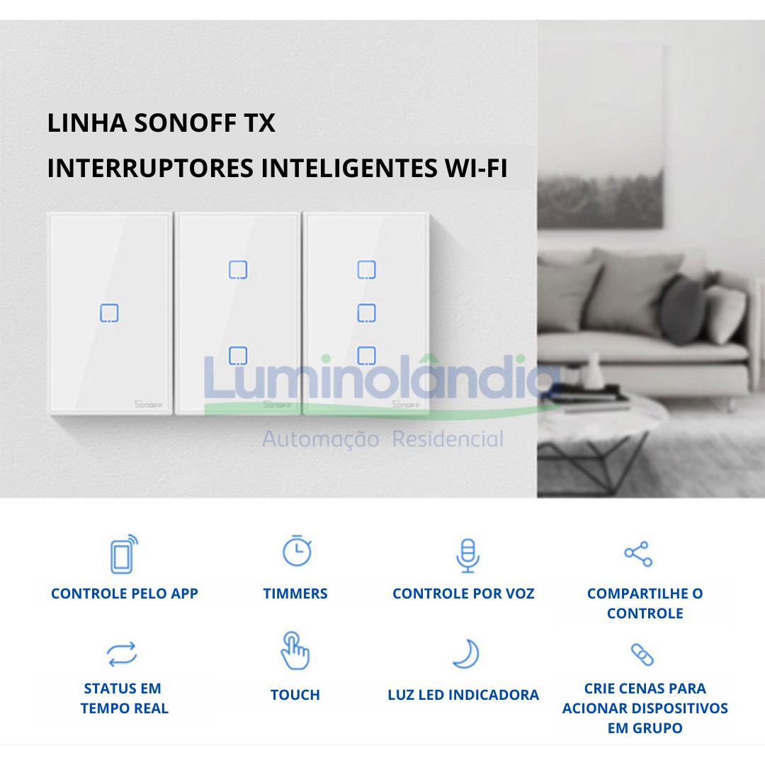Interruptor SONOFF T3 US 3 Teclas - Luminolândia
