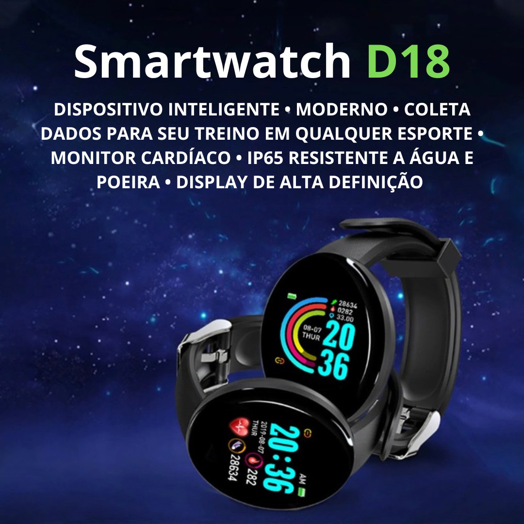 Smartwatch Inteligente D18 Pressão Arterial Redondo - Luminolândia