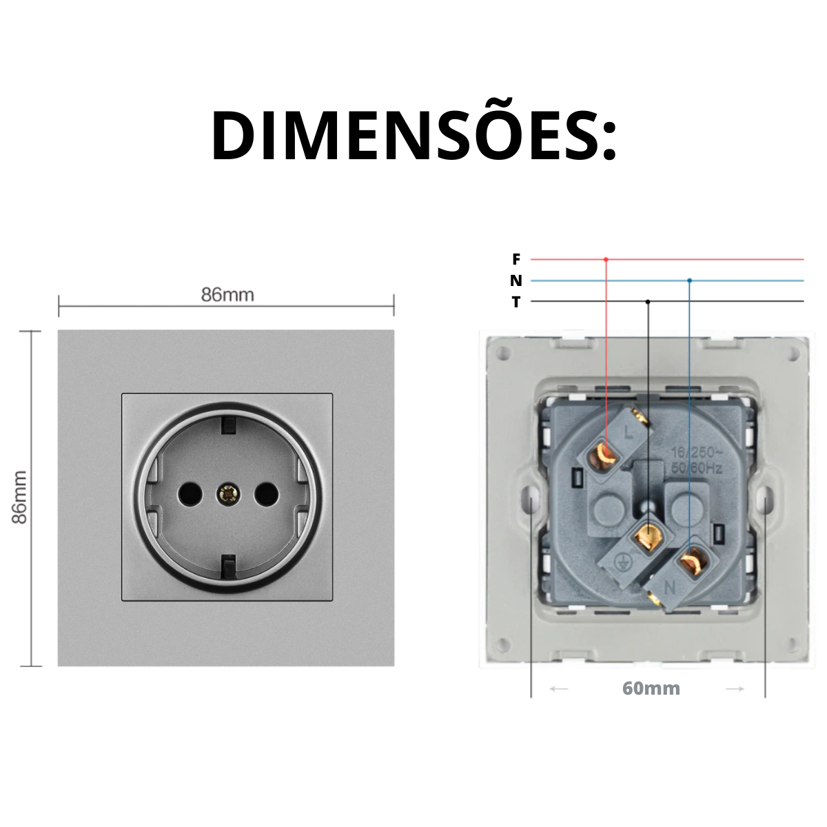 Tomada Premium De Embutir Parede Padrão Europeu 86x86 - Luminolândia