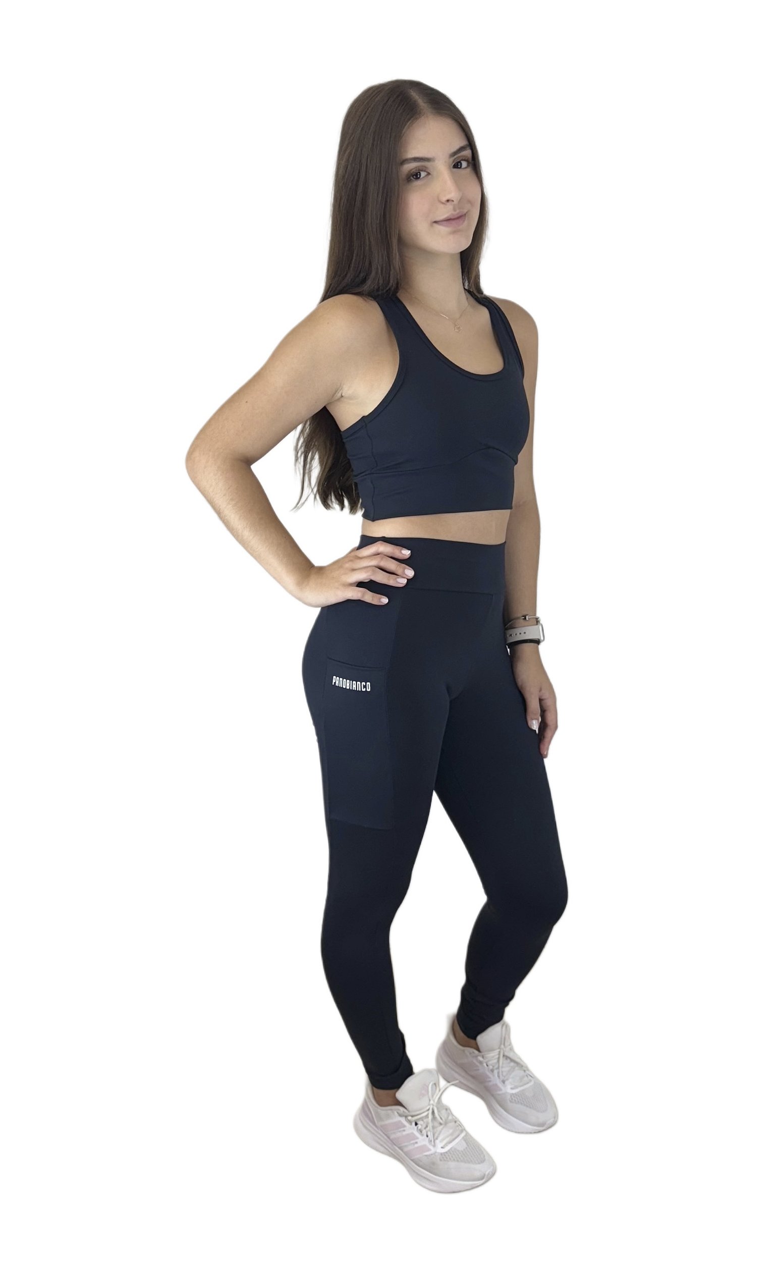 Conjunto: Calça com Bolso + Top Nadador (Poliamida) - Preto ...