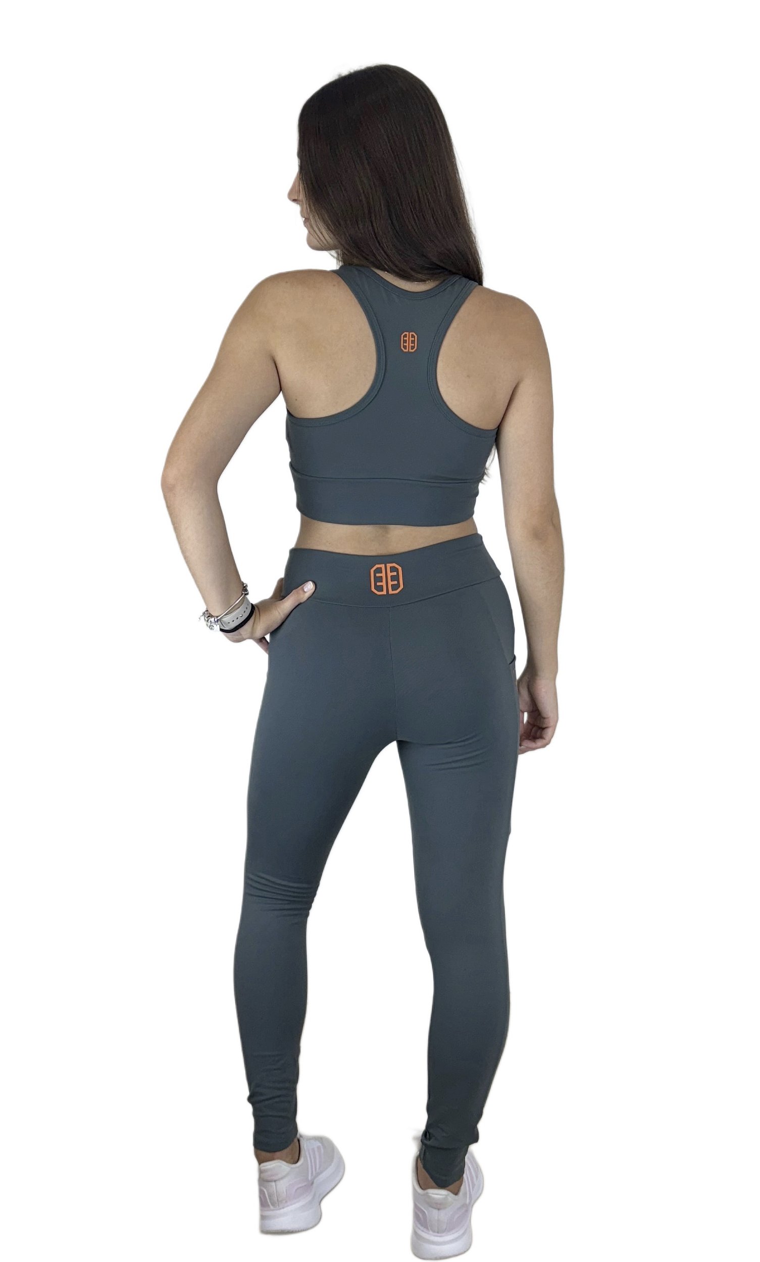 Conjunto: Calça com Bolso + Top Nadador (Poliamida) - Chumbo ...