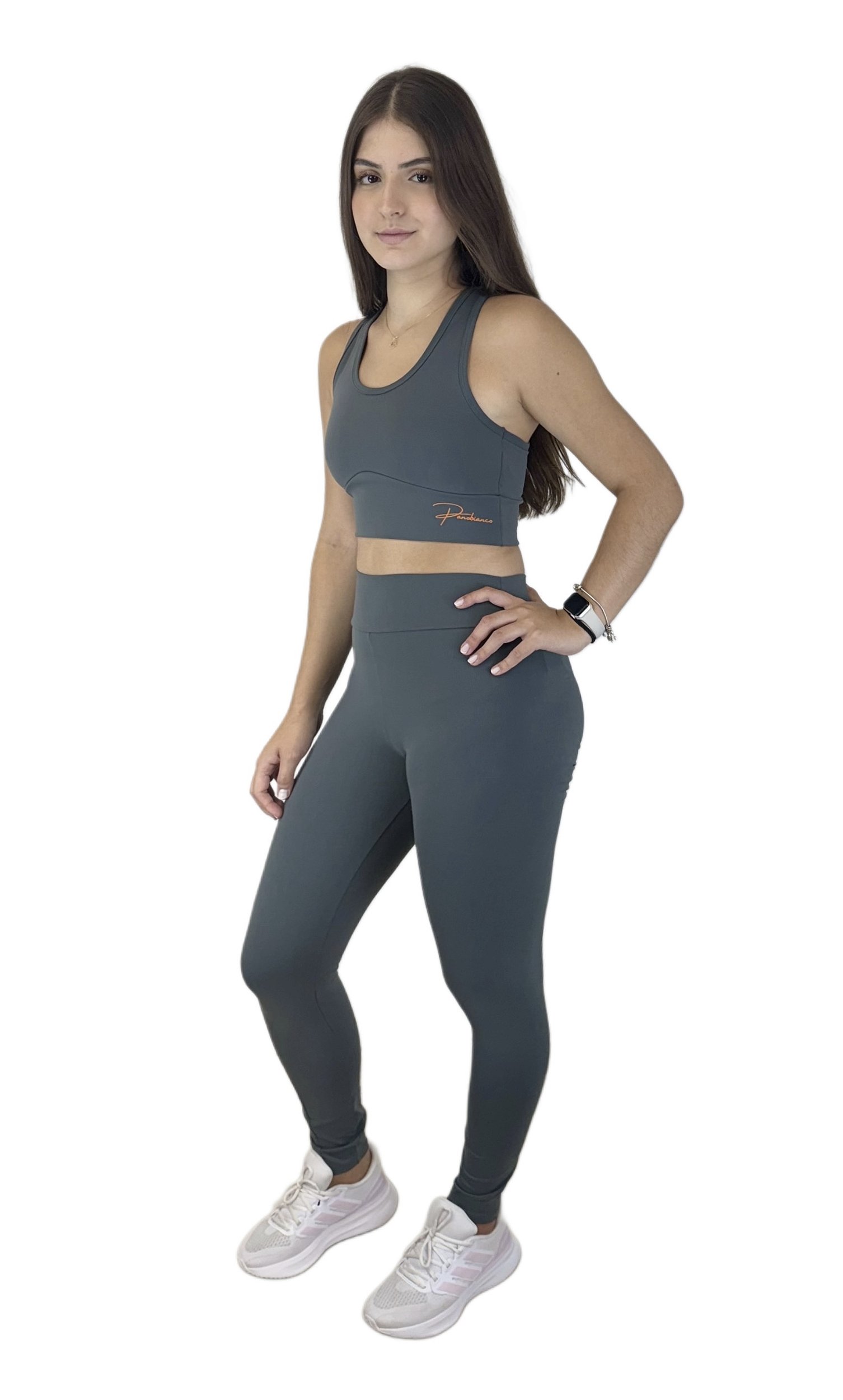 Conjunto: Calça com Bolso + Top Nadador (Poliamida) - Chumbo ...