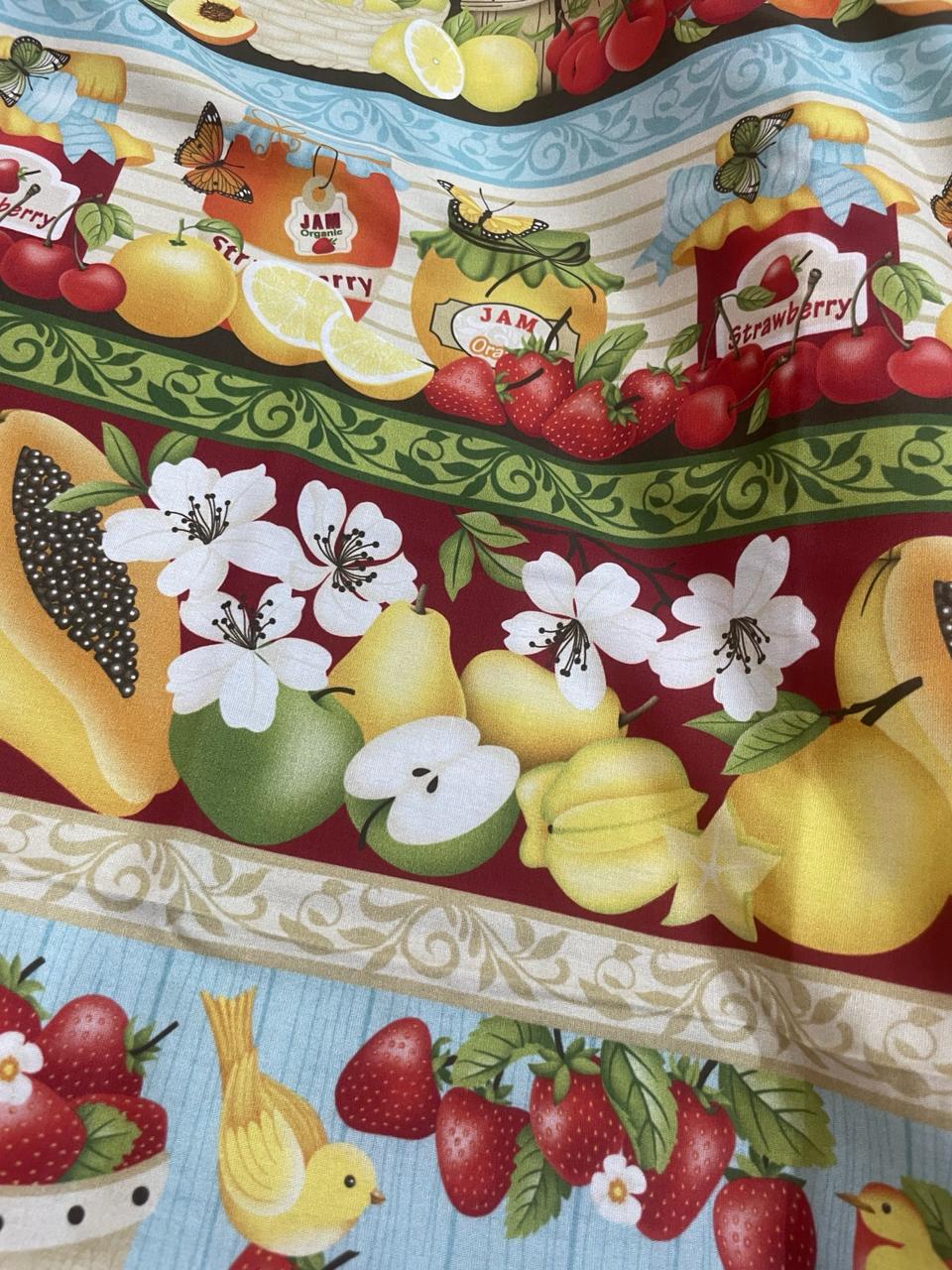 Tricoline Digital 10 Faixas de Frutas 100% Algodão - Jotalira Tecidos