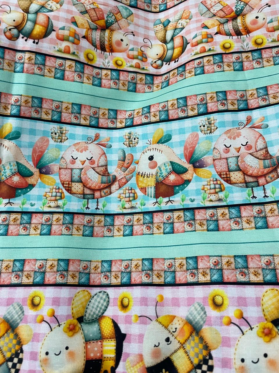 Tricoline Digital 10 Faixas de Borboletas, Abelhas e Passarinhos - Jotalira Tecidos