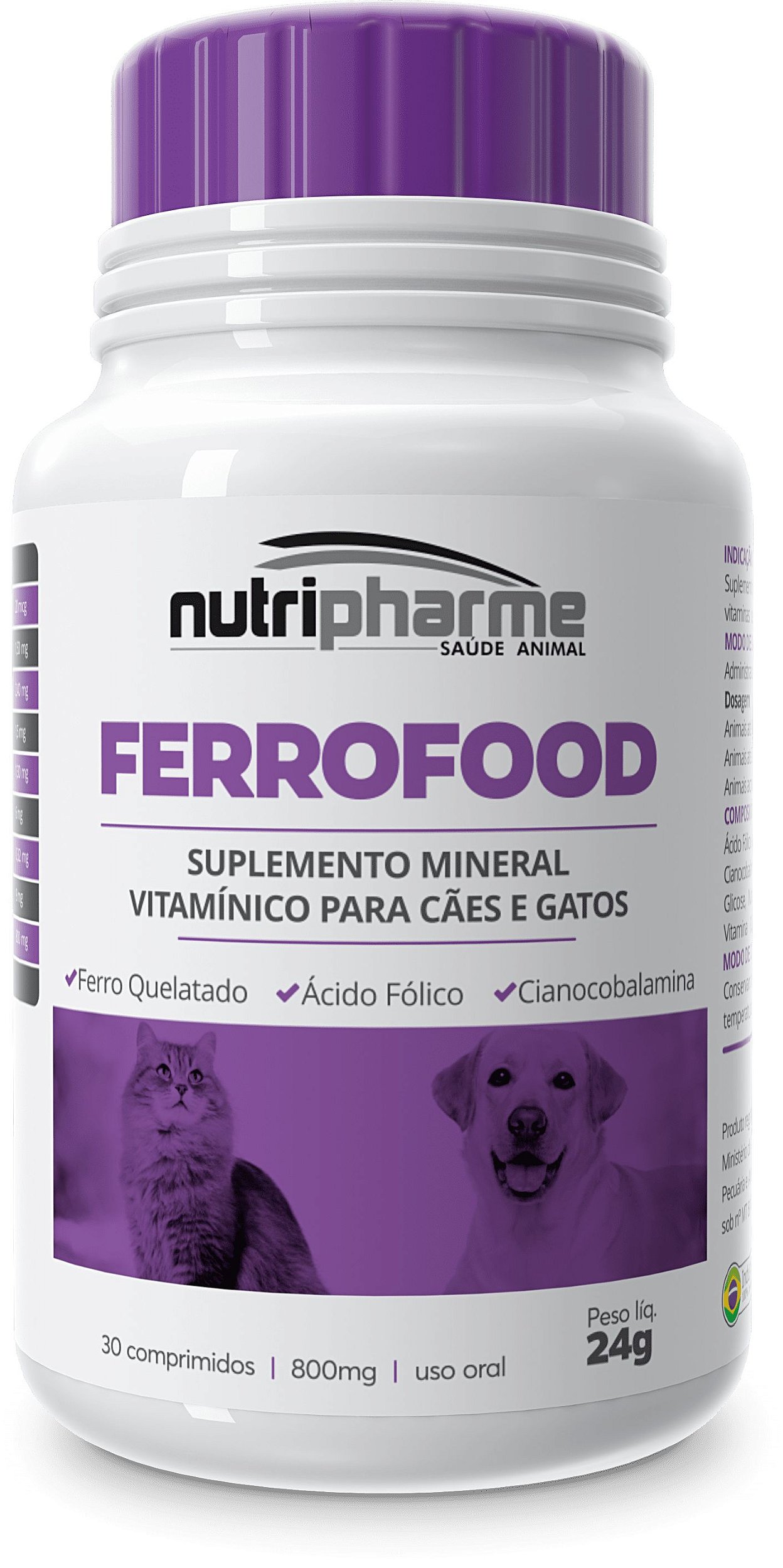 Suplemento Nutripharme Ferrofood 800mg - Pet Here