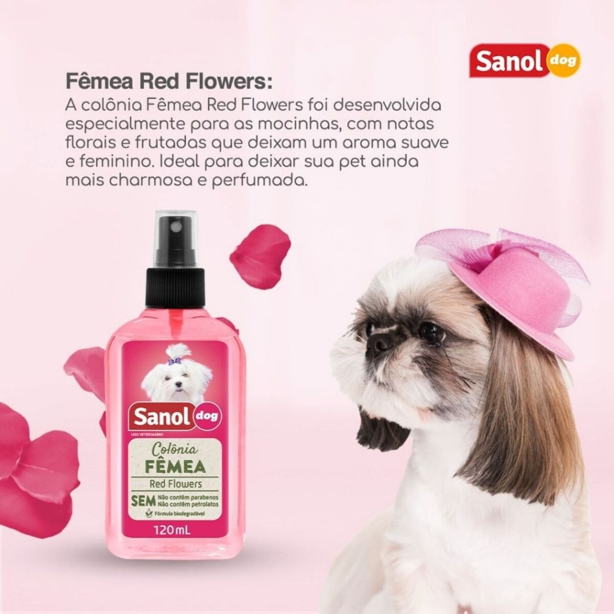 Colônia Red Flowers Sanol Dog para Fêmea 120ml - Pet Here