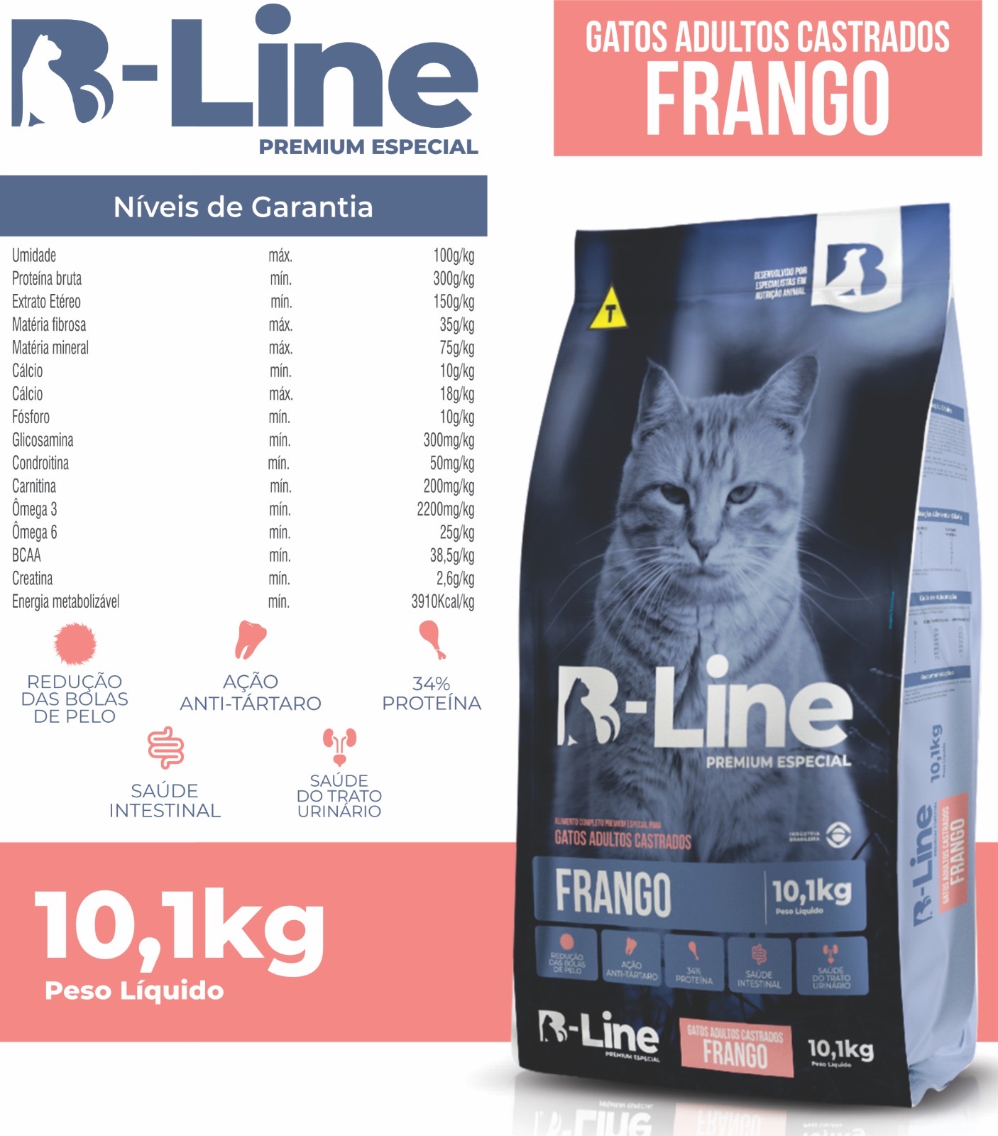 Ração Seca B-Line Gato Castrado sabor Frango - Pet Here
