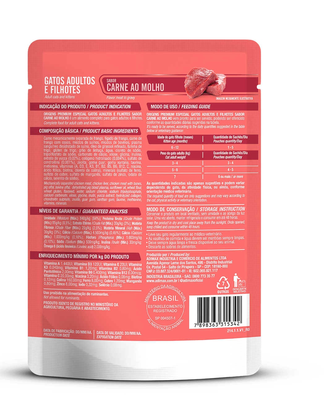 Sachê Origens Gatos Adultos e Filhotes Carne 85g | PET HERE - Pet Here