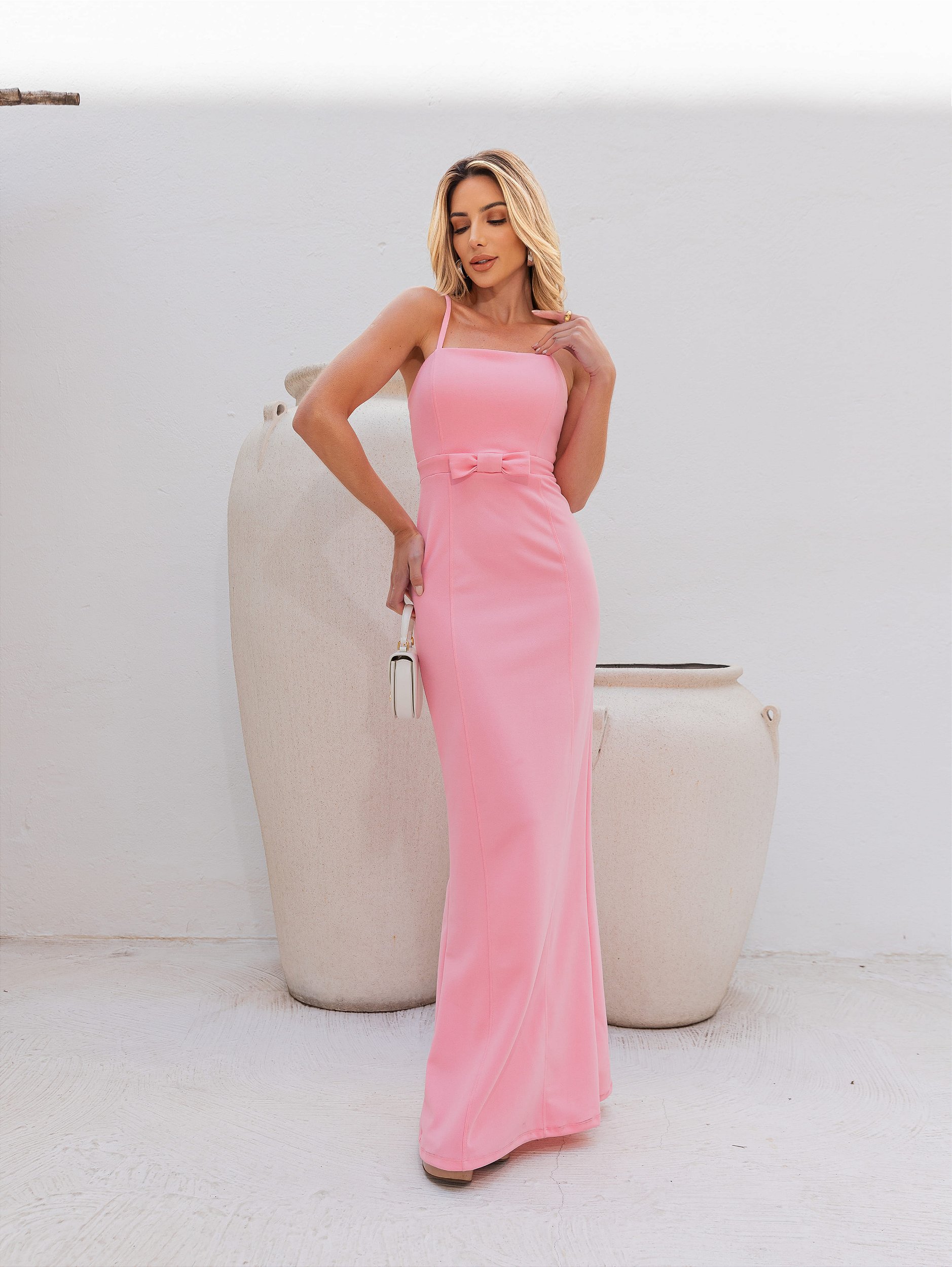 VESTIDO BÁRBARA LONGO LAÇO - ROSA - Marina Bonita Store - Dot Clothing