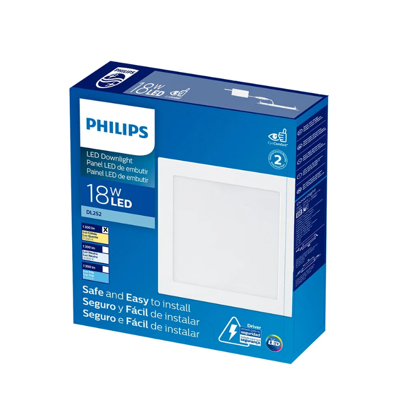 Luminaria embutir quadrada DL252 18W 1300lm 3000k Luz Quente - Philips ...
