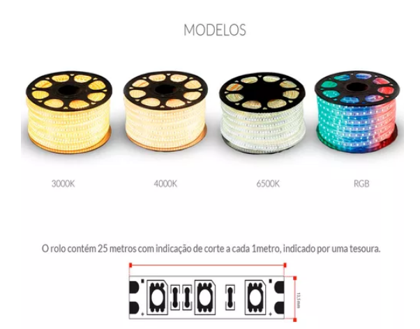 Fita Led 25 metros externa 220V 4000k luz branca neutra IP67 - Avant ...