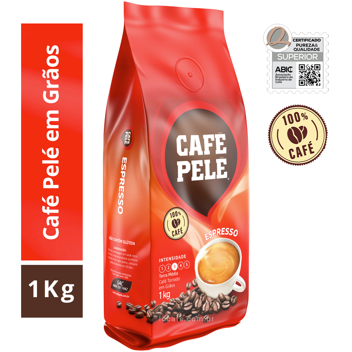 Café Em Grãos Pelé Espresso 1kg - 100% Café Superior Puro - Locafé