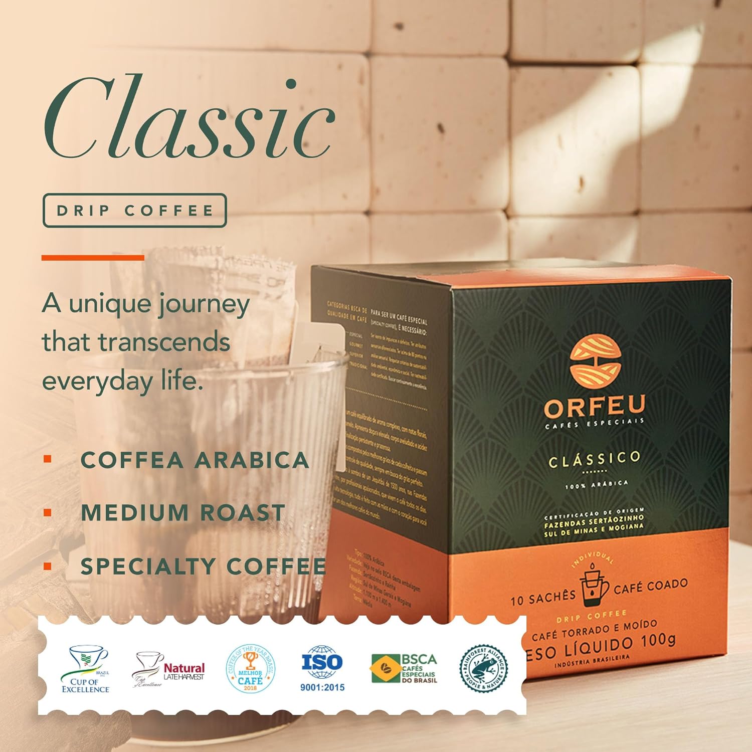 Café Orfeu Drip Coffee Clássico 100% Arábica - 10 Sachês - Locafé